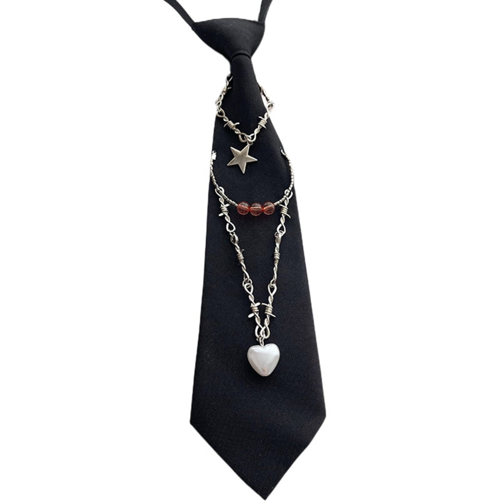 School Uniform Punk Necktie Metal Chain Star Heart Crystal Vintage ...