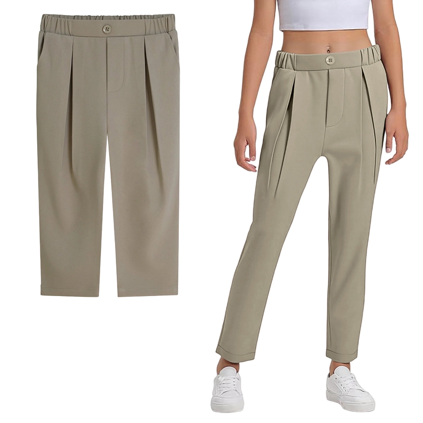 School Uniforms for Boys Dress Pants Elastic High Waist Skinny Pants ...