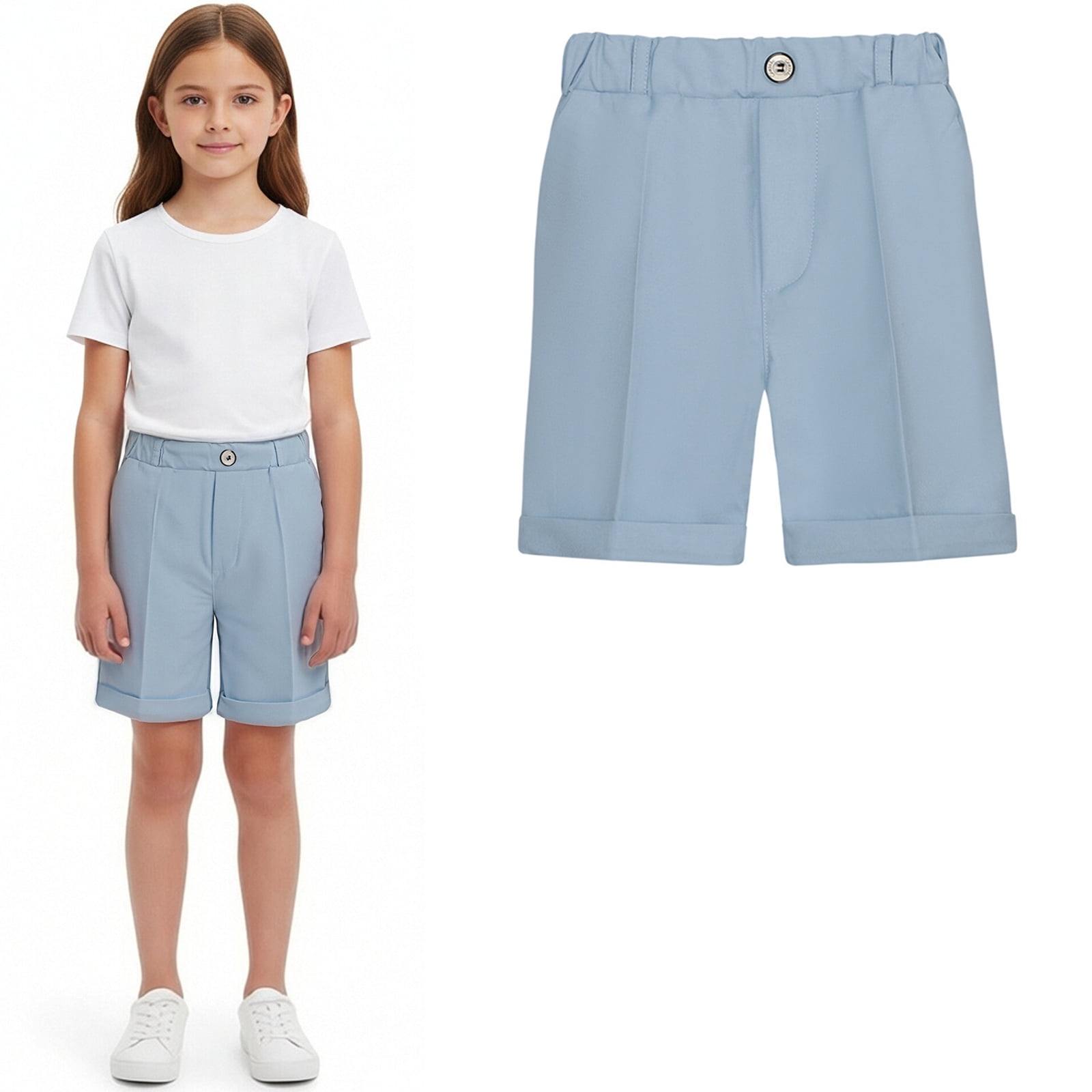 School Uniforms for Boys Plain Front Stretch Shorts Boy Blue Pants Back ...