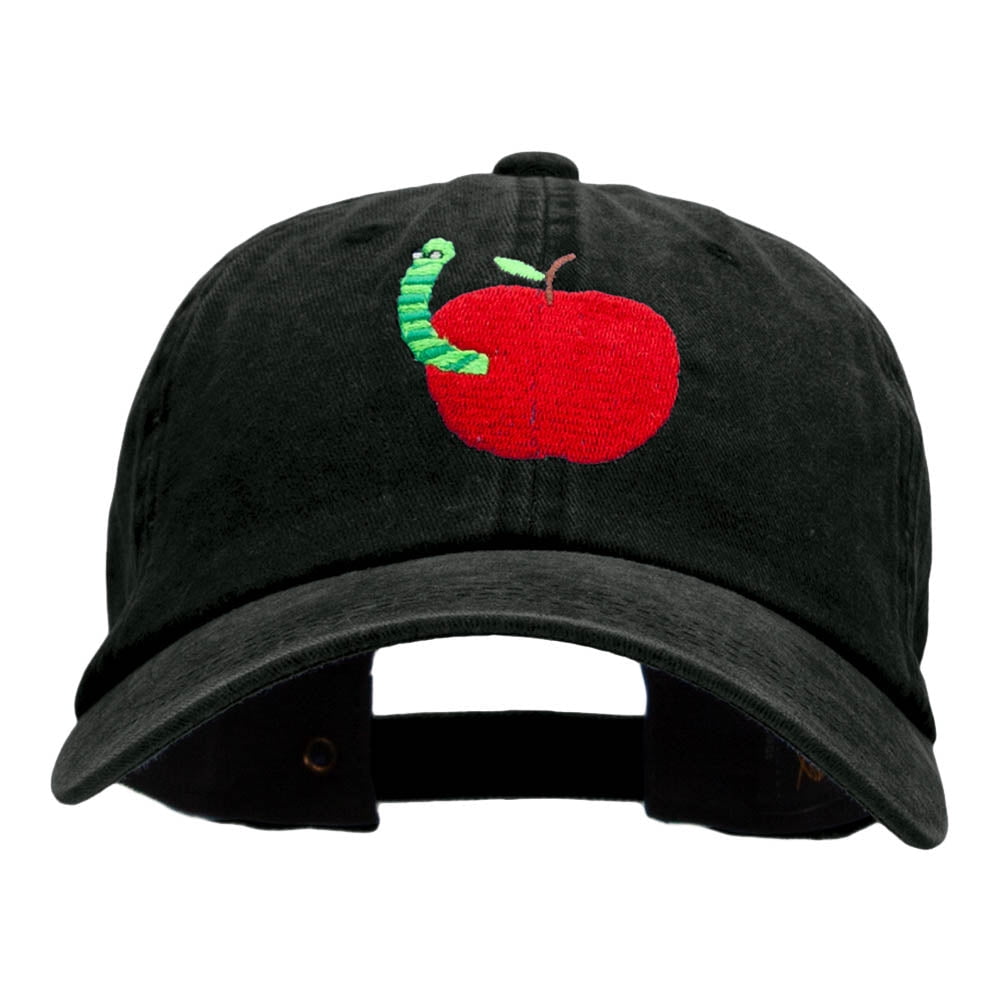School Worm Apple Embroidered Unstructured Cotton Cap - Black OSFM ...