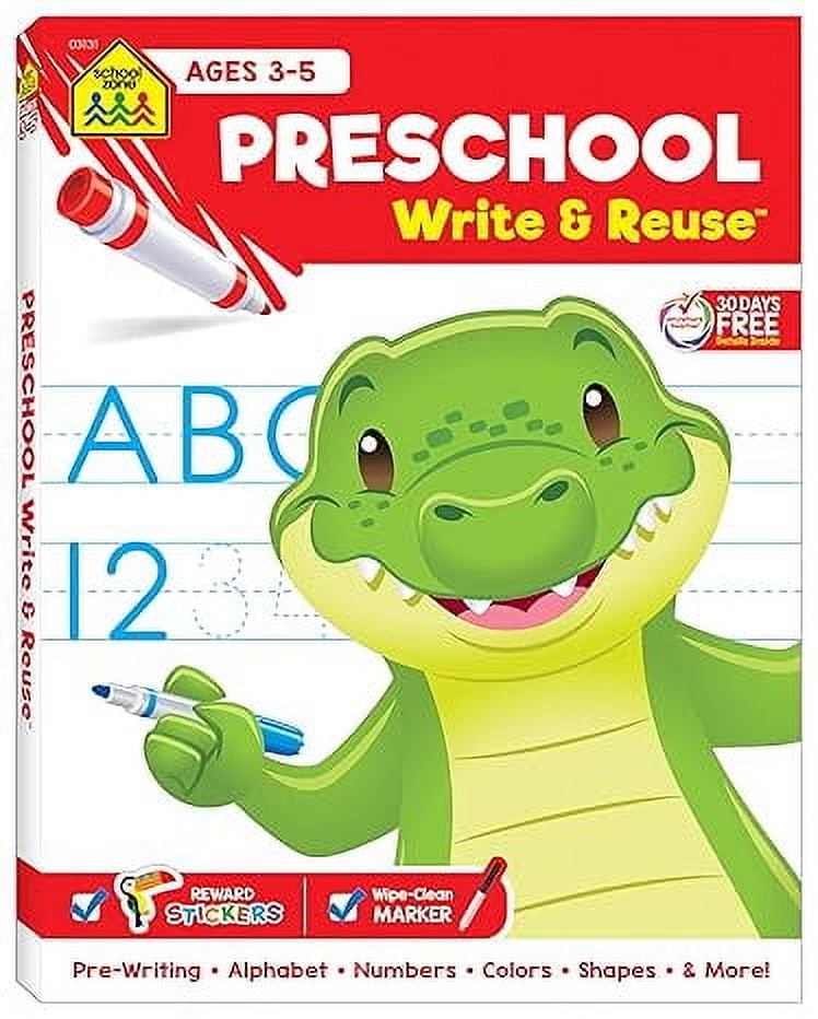 School Zone Preschool Spiral-Bound Write & Reuse Workbook for Pre ...