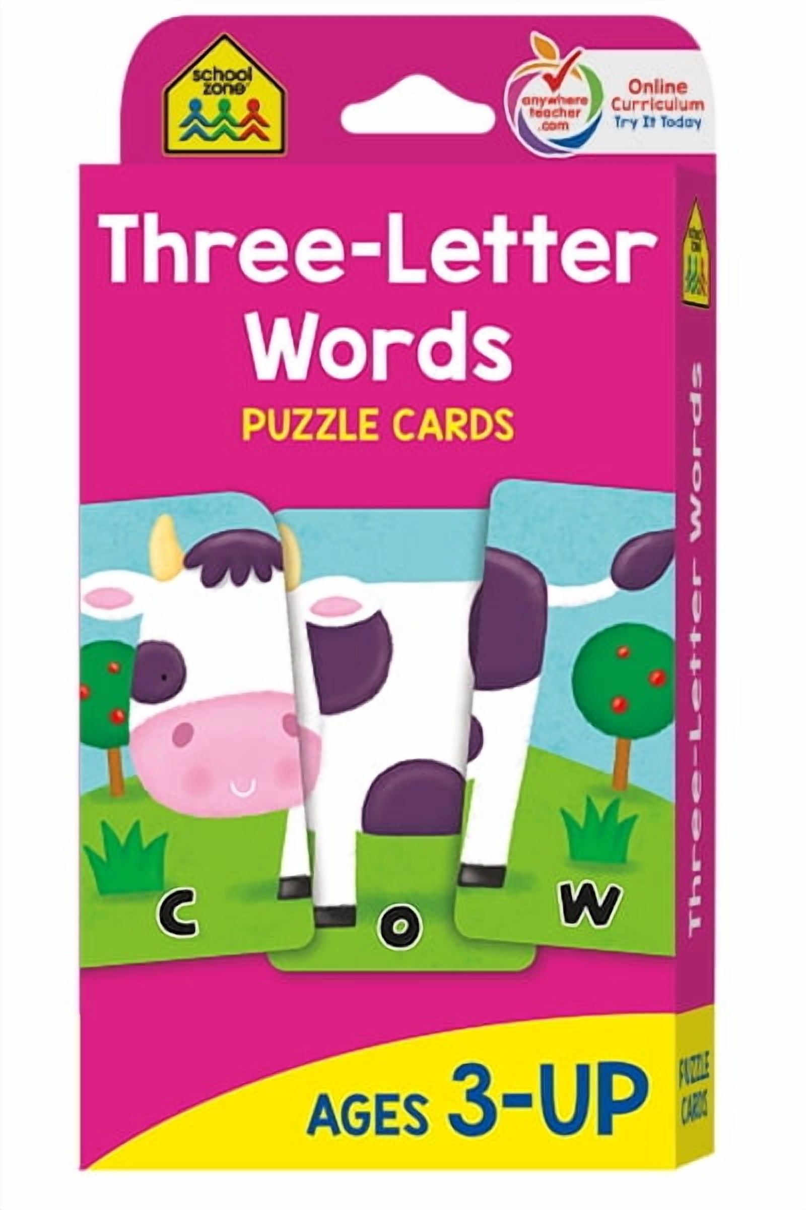 School Zone Three-Letter Words Hardcover Educational Puzzle Cards for ...