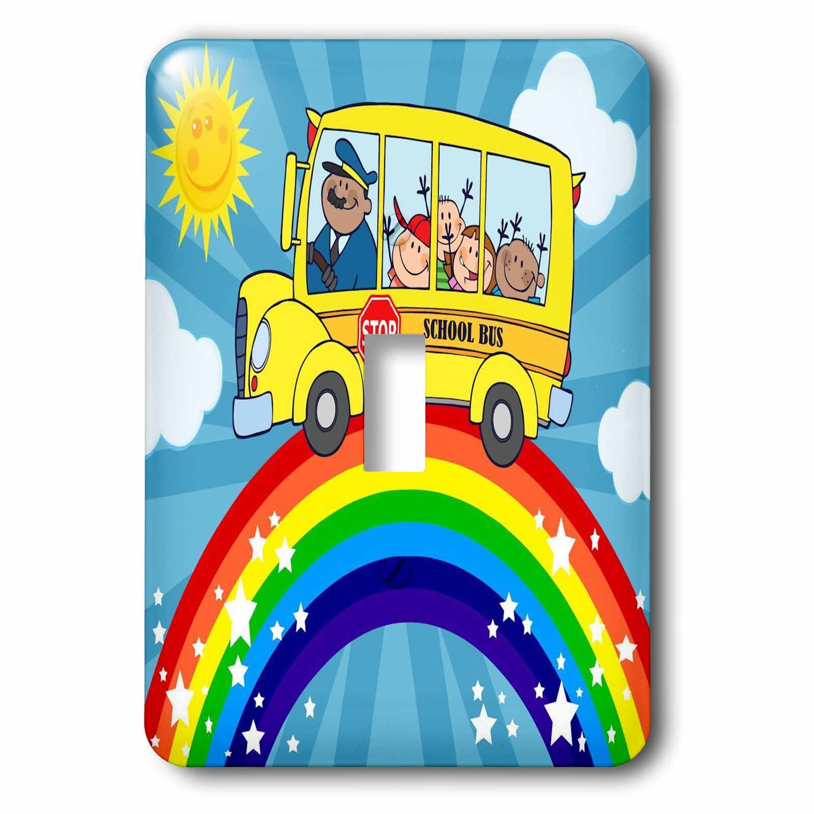 School bus rainbow art cute bus riding atop a rainbow in the sunshine ...