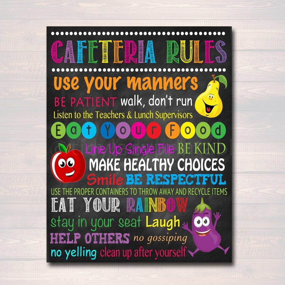 School cafeteria rules poster, lunch room school teacher sign, school ...