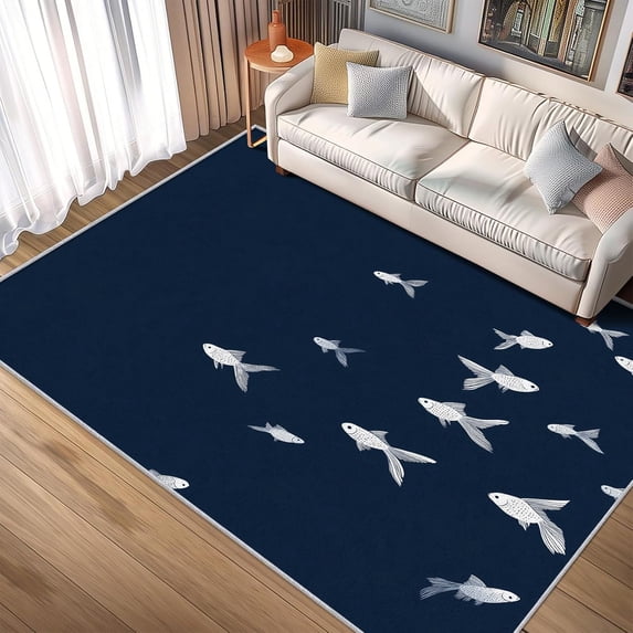 School of Fish Simple Ocean Area Rug, Modern Marine Design Carpet ...
