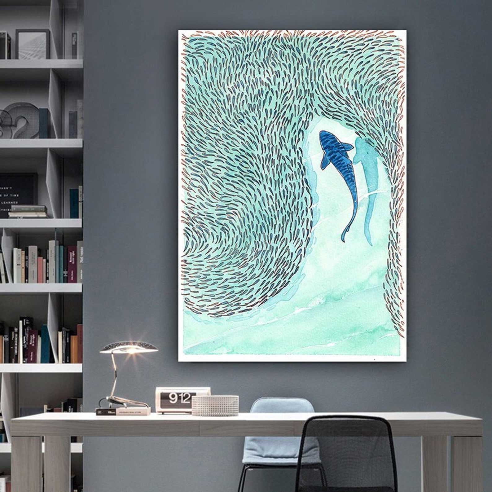 School of fish canvas wall art, dolphin fish canvas painting, big fish ...