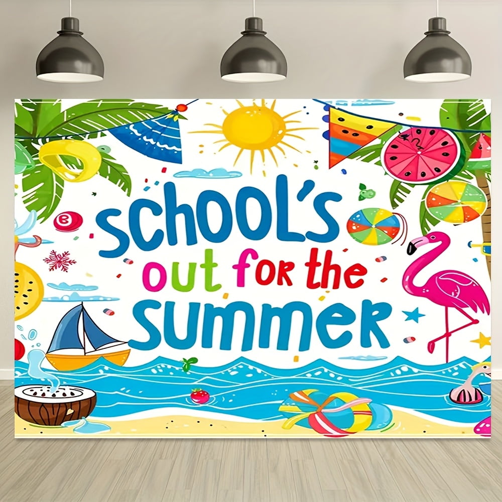 School's Out for Summer Backdrop Tropical Beach End of School Year ...