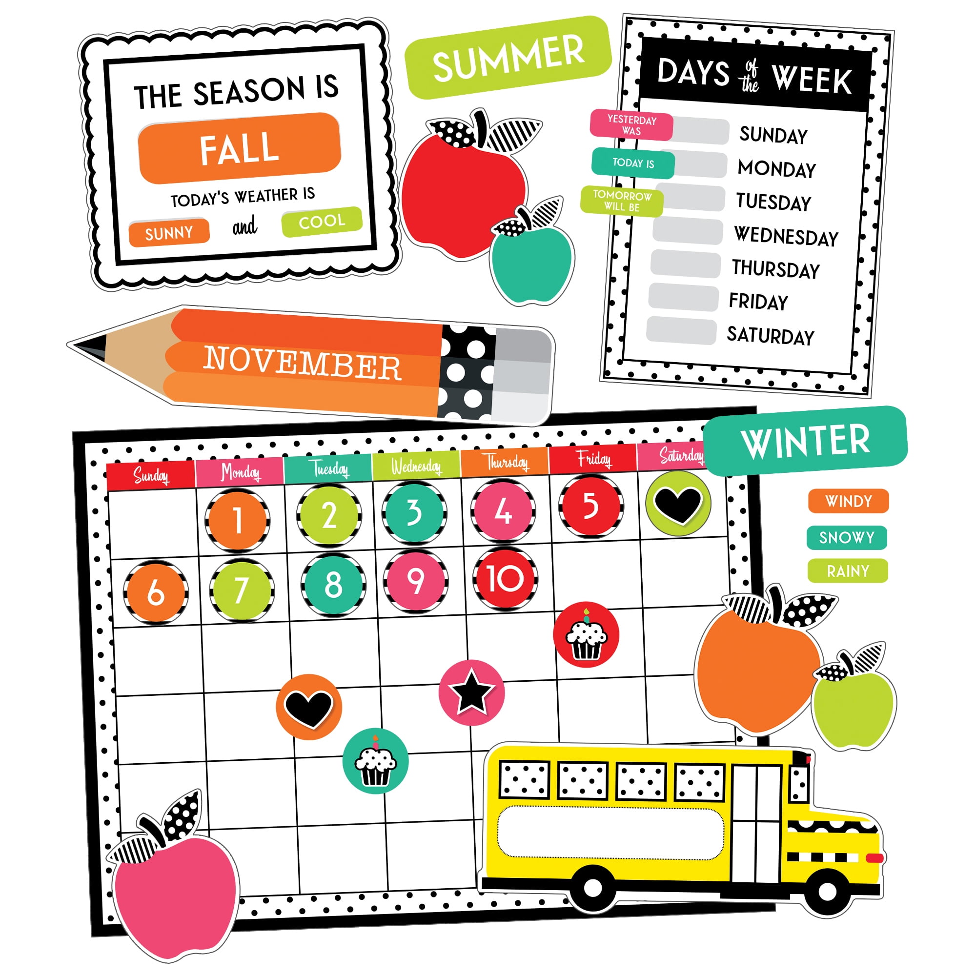 Schoolgirl Style Black, White & Stylish Brights Calendar Bulletin Board ...