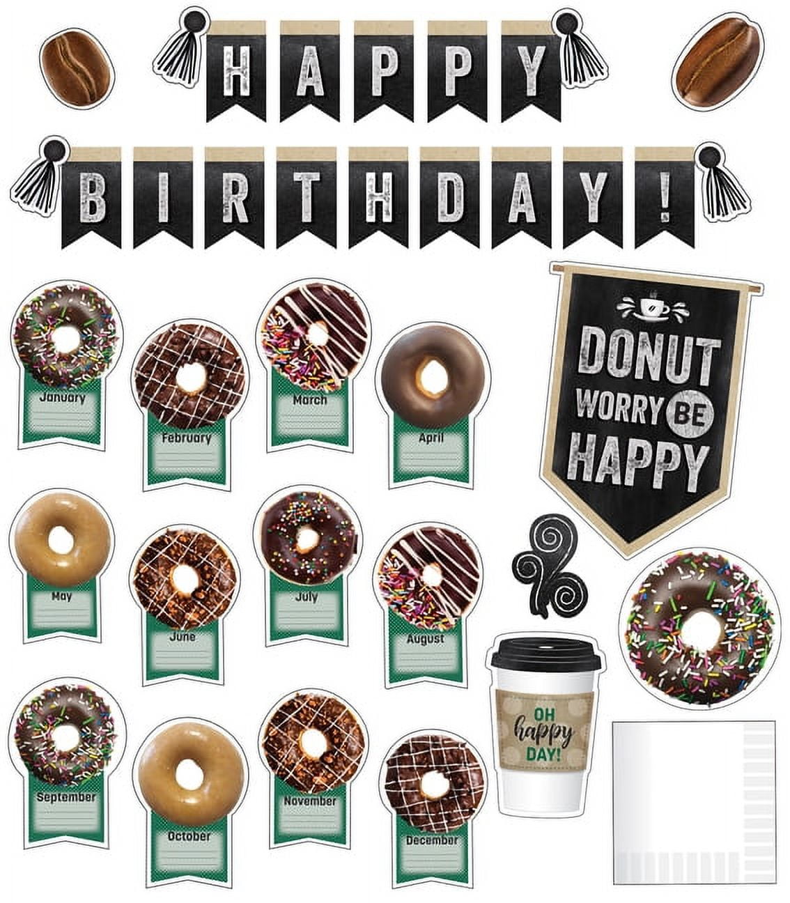 Schoolgirl Style Industrial Cafe Birthday Bulletin Board Set, 44 Pieces ...