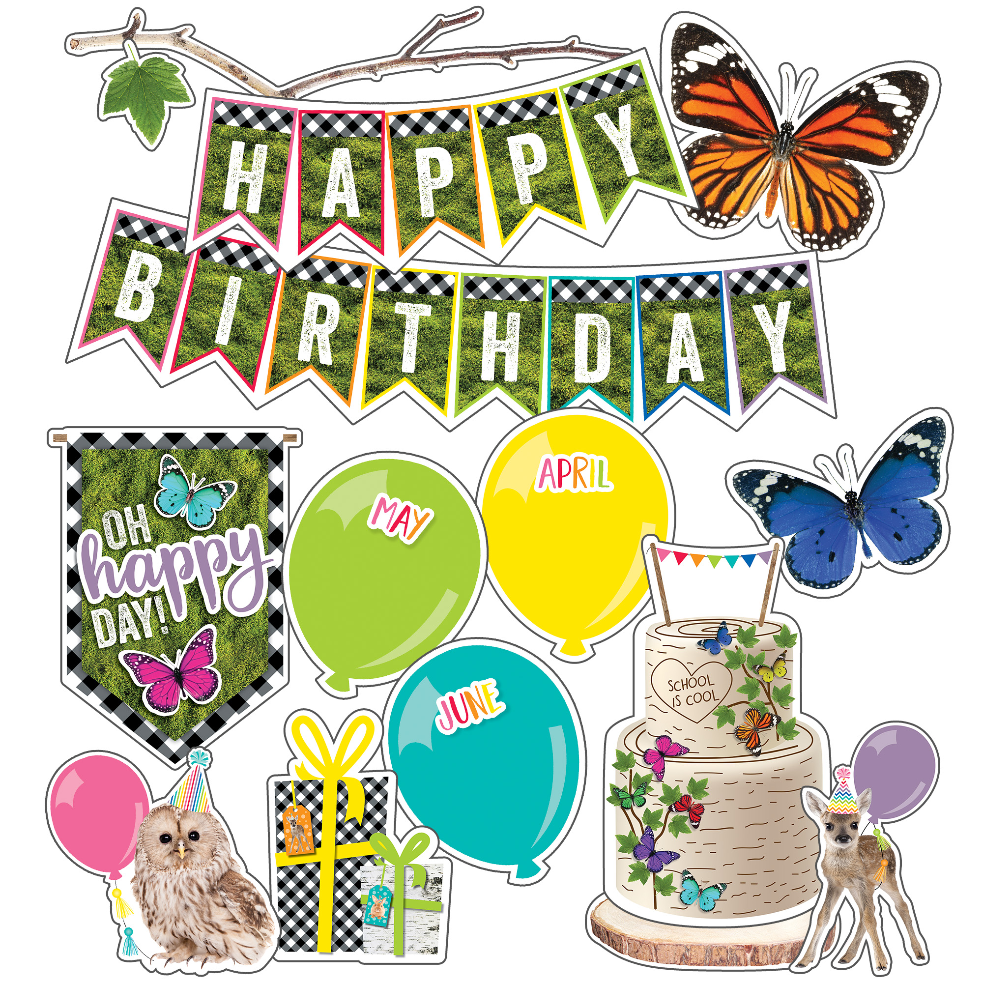 Schoolgirl Style Woodland Whimsy Birthday Mini Bulletin Board Set (37 ...