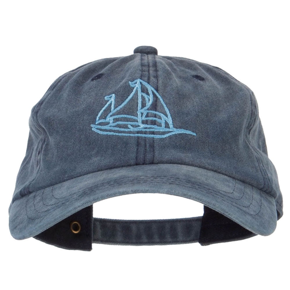 Schooner Outline Embroidered Washed Buckle Cap - Navy OSFM - Walmart.com