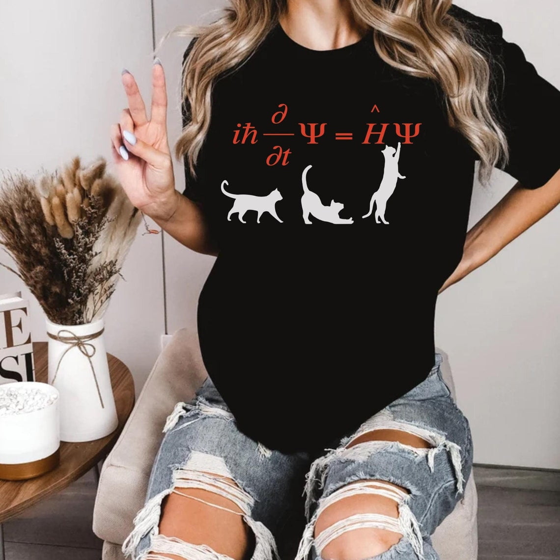 Schrödinger Equation Shirt, Quantum Mechanics And Cute Cat T-Shirt ...