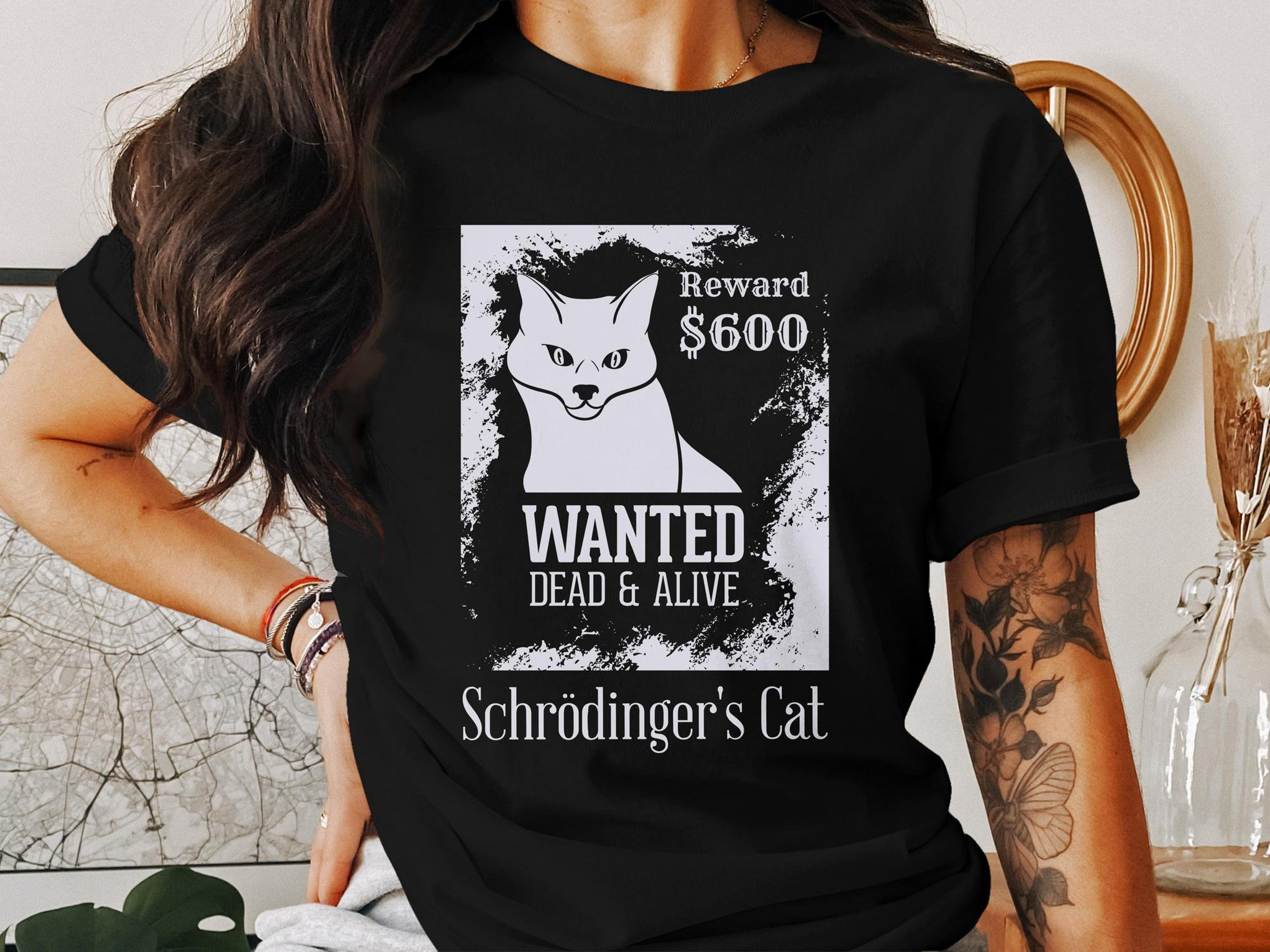 Schrodinger's Cat Wanted Poster Tee, Wanted Dead Or Alive Cat Tee for Doctors, Physics Geek ...