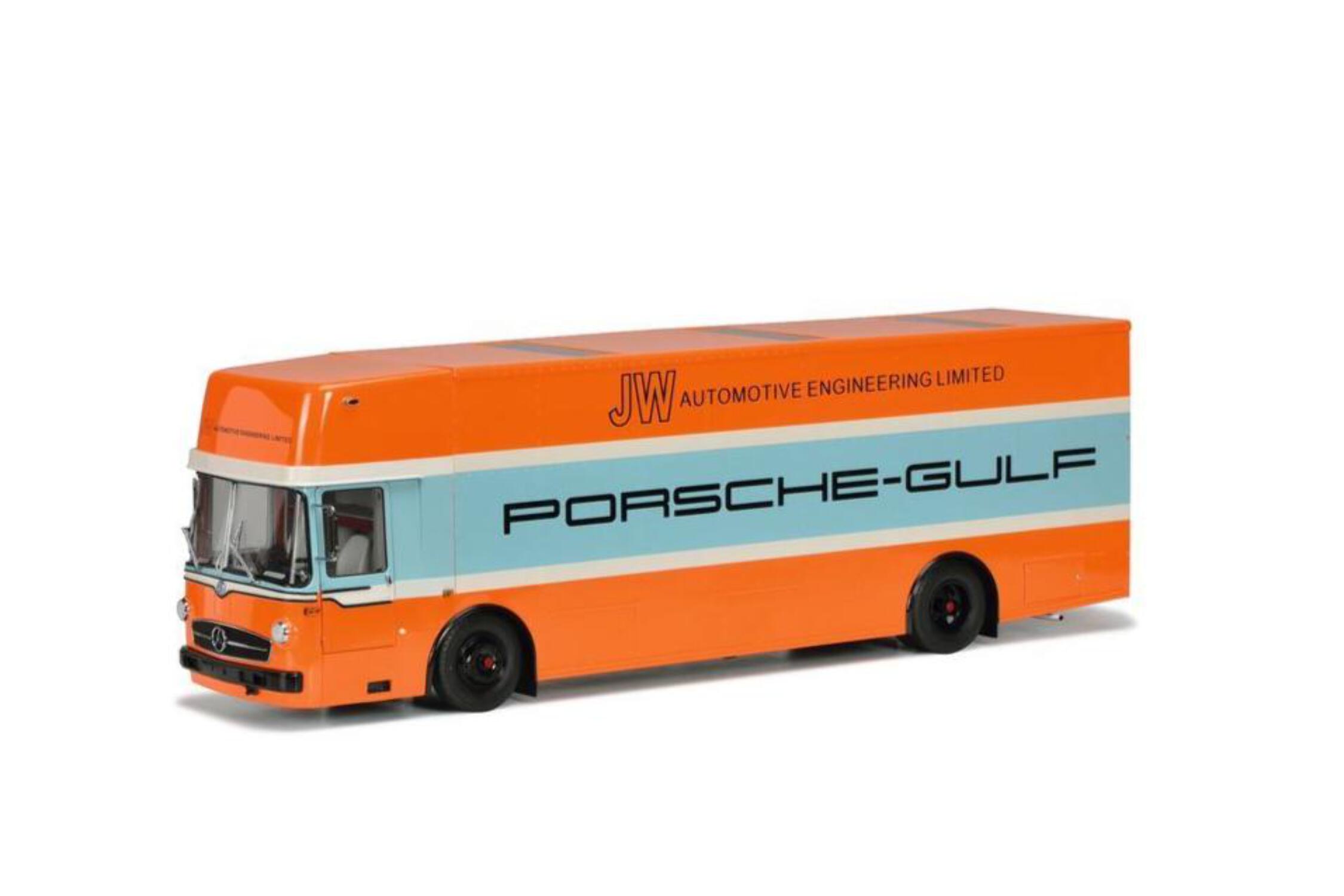 Schuco Mercedes O317 Porsche Gulf Livery Race Car Transporter Orange ...
