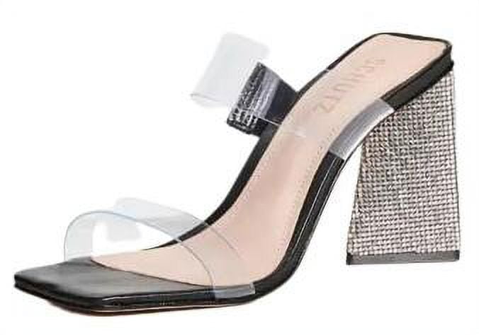 Schutz Ariellen Black Open Toe Translucent Strap Triangle High Block ...