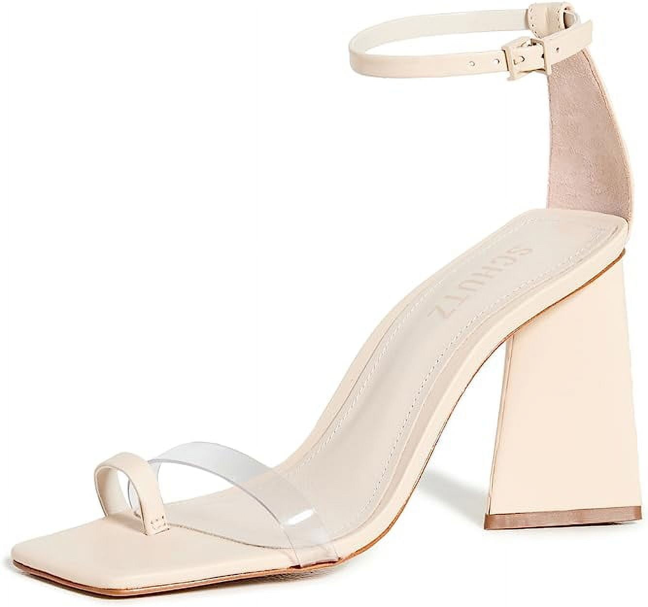 Schutz Avva Eggshell Clear Vamp Buckled Strap Open Toe Block Heeled ...