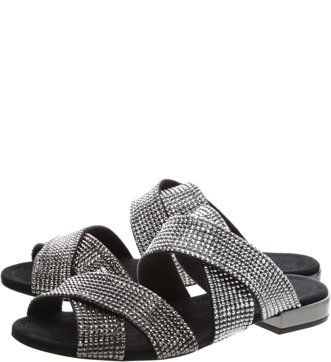 Schutz Black Kayl Sandals Women Crystal Embellished Cross Strapped ...