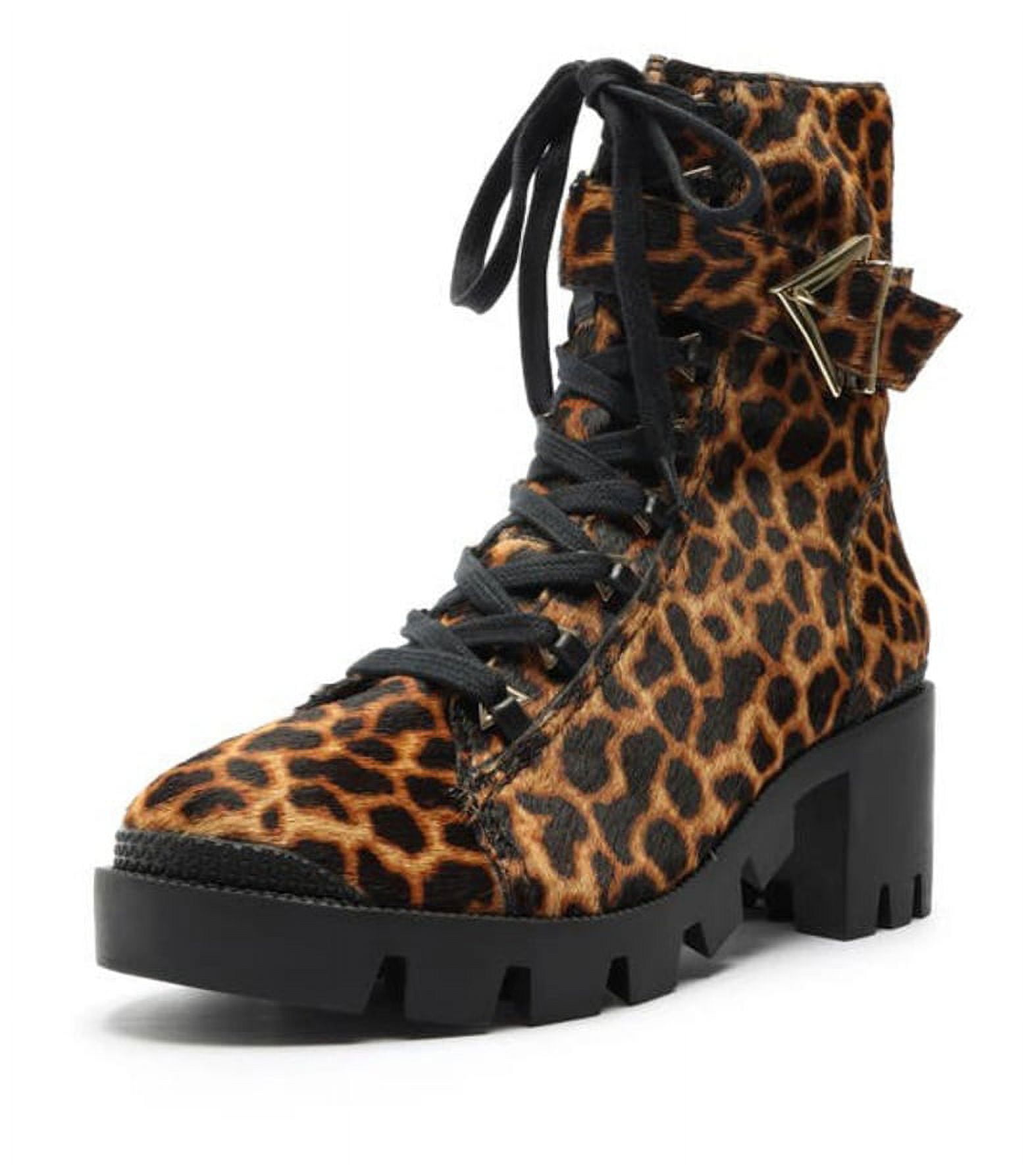 Schutz Calista Leopard Print Lace Up Round Toe Platform Mid Heel Combat ...