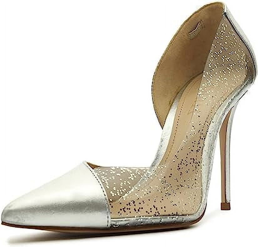 Schutz Cheslie Silver Metallic Slip On Pointed Toe Stiletto High Heel ...