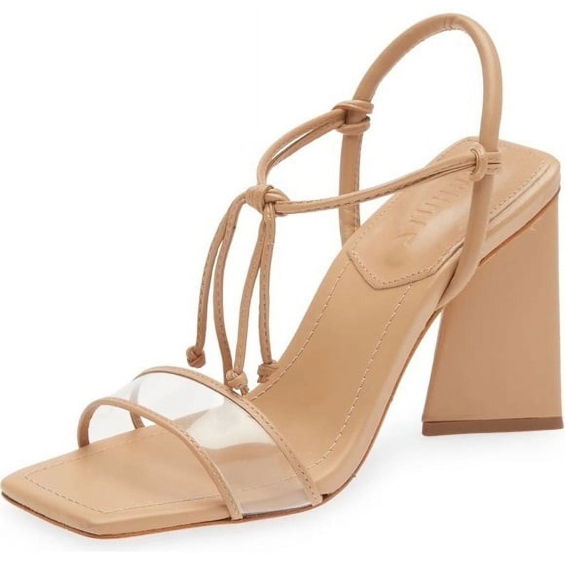 Schutz Gianna Honey Beige Tie Up Squared Open Toe Strappy Block Heeled ...