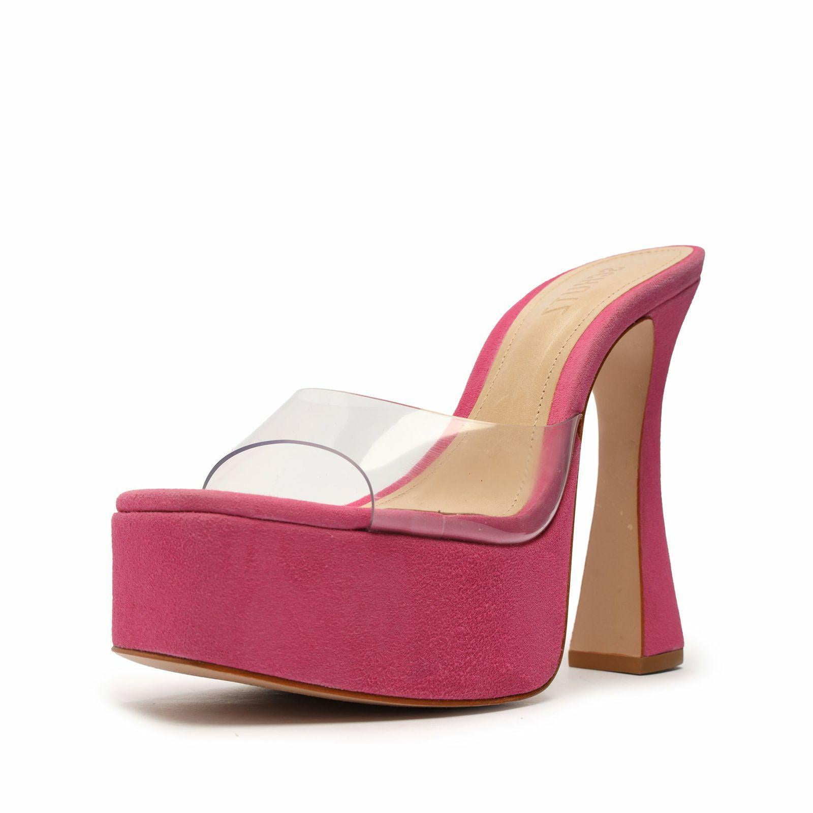 Schutz Haila Bright Rose Slip On Open Toe Block High Heel Platform ...