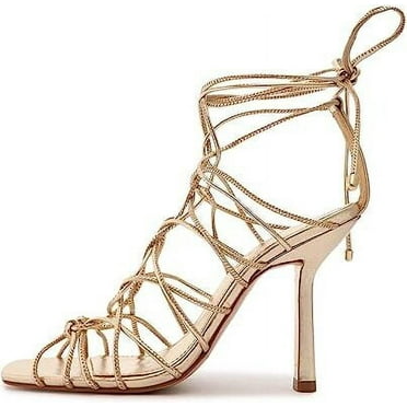 Steve Madden Uplift Natural Leather Strappy Open Toe Tie Up Stiletto ...