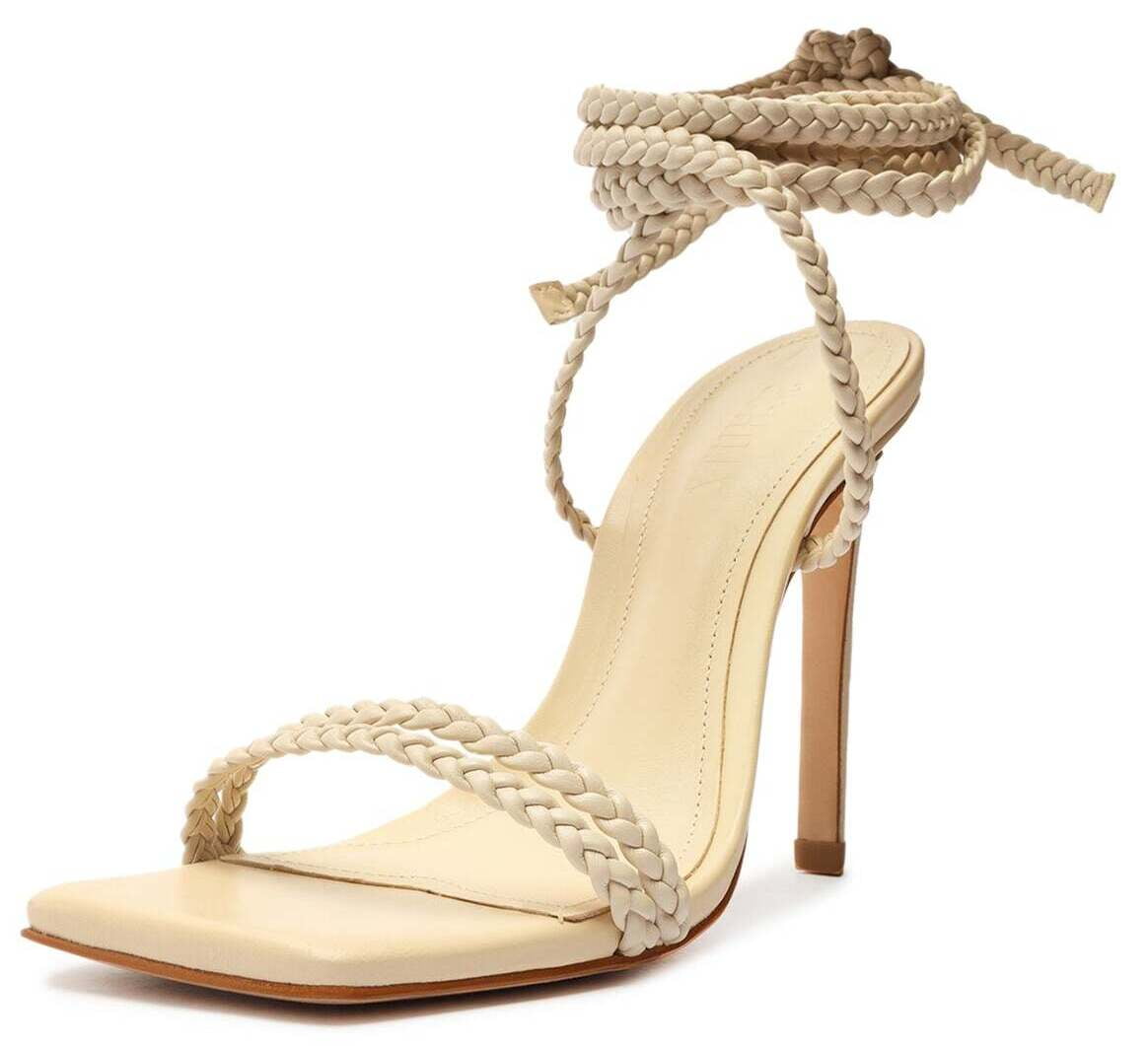 Schutz Jada Egg Shell Lace up Braided Multi Straps High Heel Stiletto ...