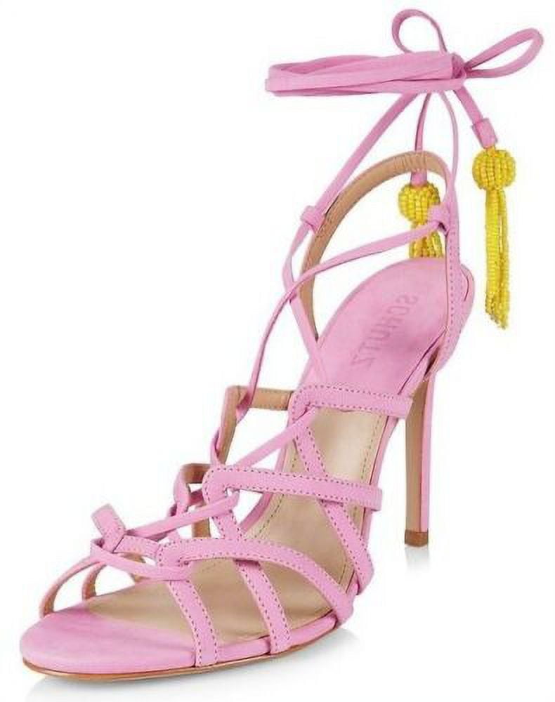 Schutz Jannis Nubuck Rosa Feminino Lace Up Pointed Toe High Heel Pumps ...