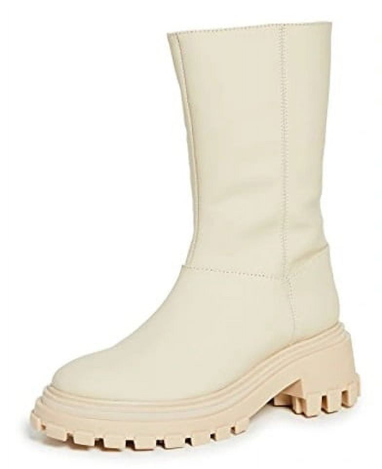 Schutz Juany Winter Egg Shell Rounded Toe Mid Calf Lug Sole Block ...
