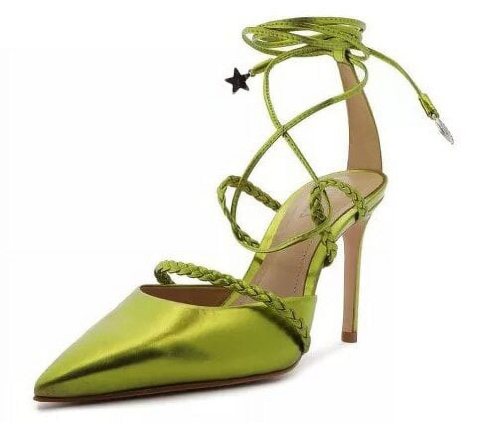 Schutz Lunah Metallic Green Lace Up Strappy Stiletto Heel Pointed Toe ...