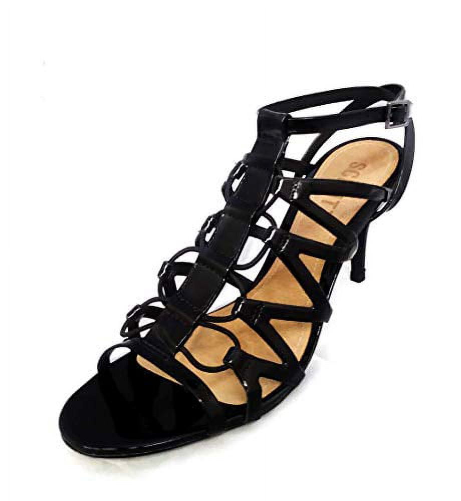 Schutz Lyna Black Patent Cut Out Strappy Elastic Vamp Low Stiletto ...