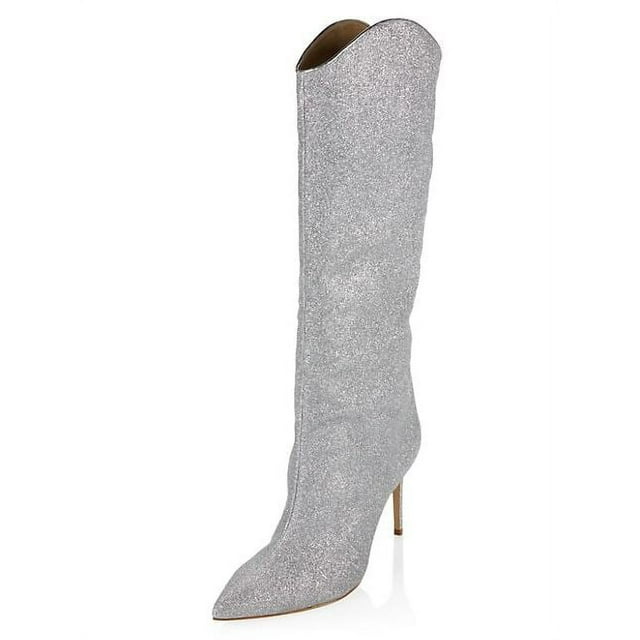 Schutz Maryana Glow Metallic Silver Pointed Toe Mid Stiletto Heel High ...