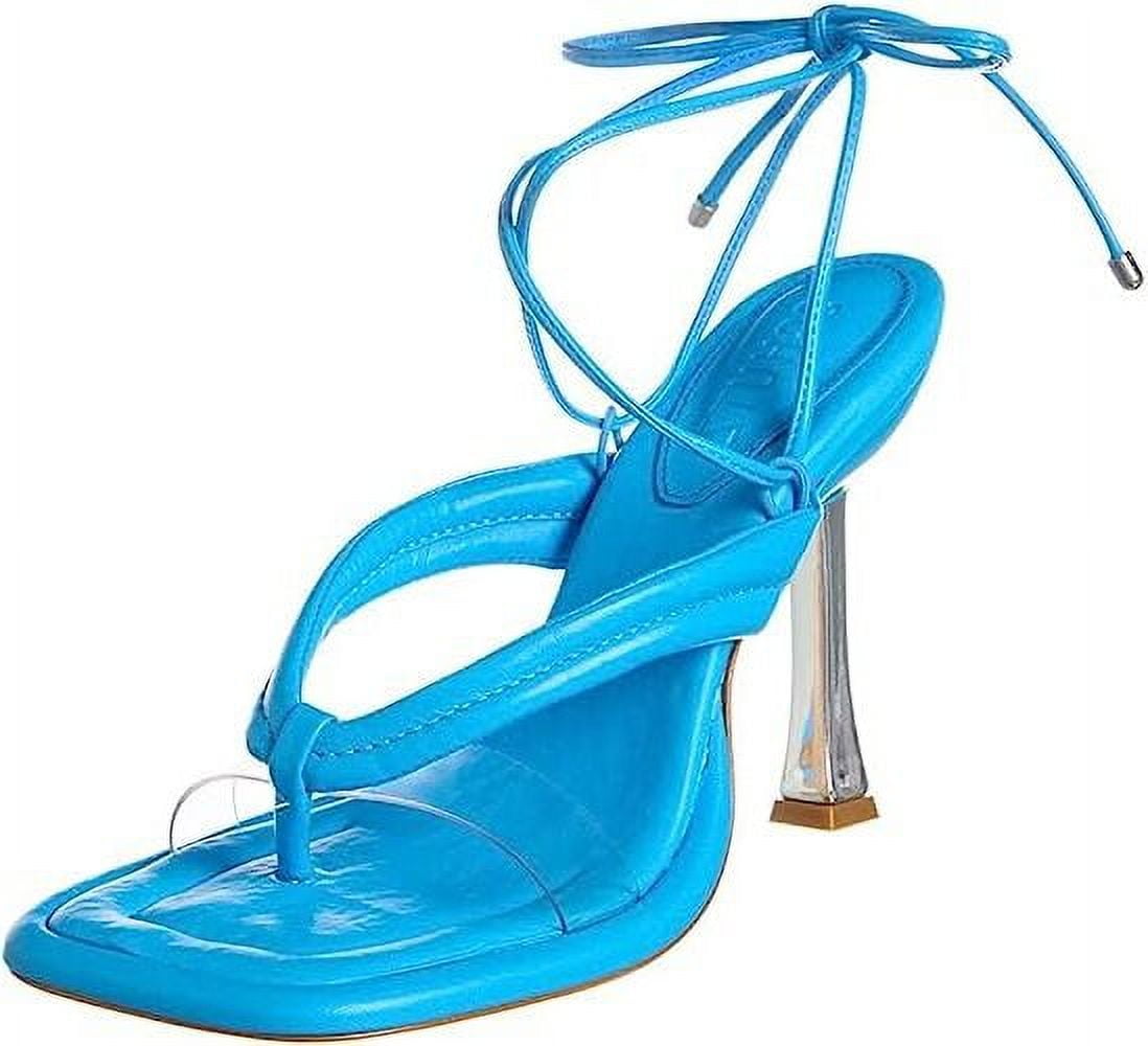 Schutz Meghan True Blue Clear Lace Up Open Toe Stiletto High Heel Thong ...