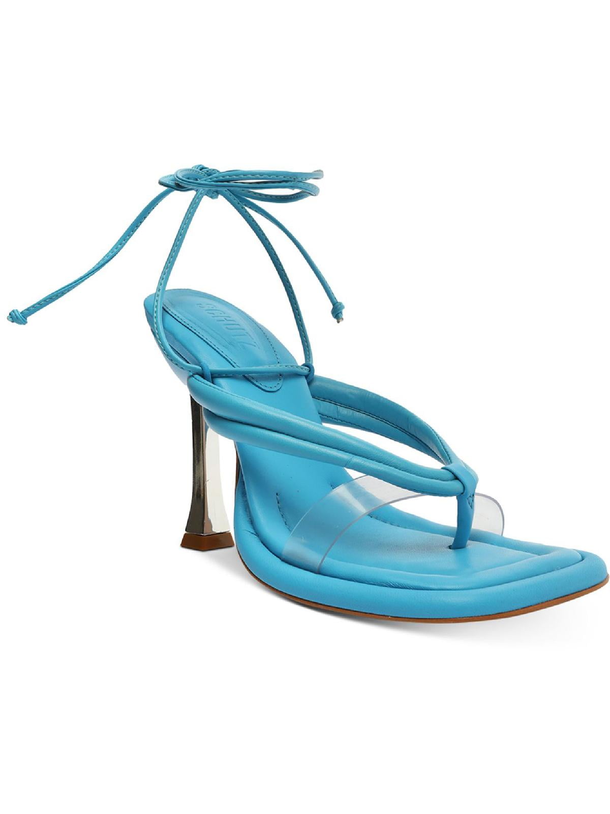 Schutz Meghan True Blue Clear Lace Up Open Toe Stiletto High Heel Thong ...