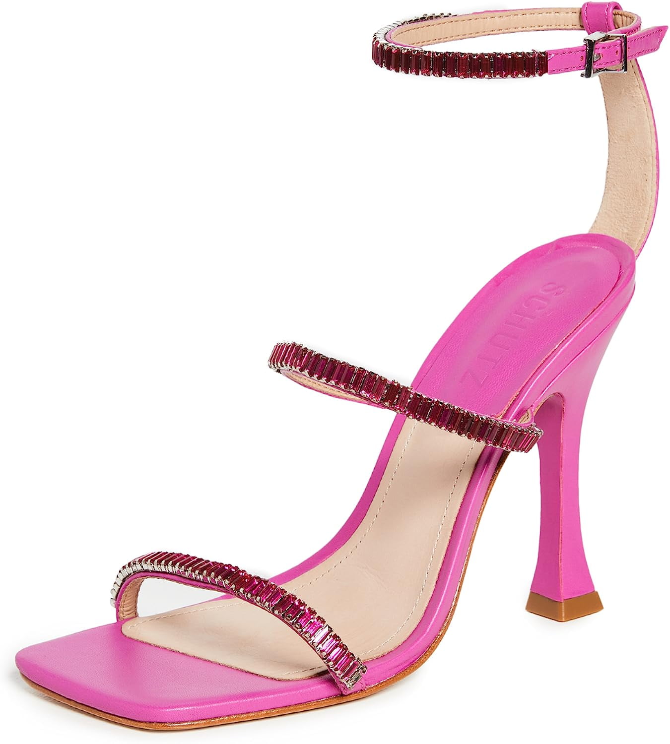Schutz Nellina Very Pink Ankle Strap Open Squared Toe Spool High Heel ...