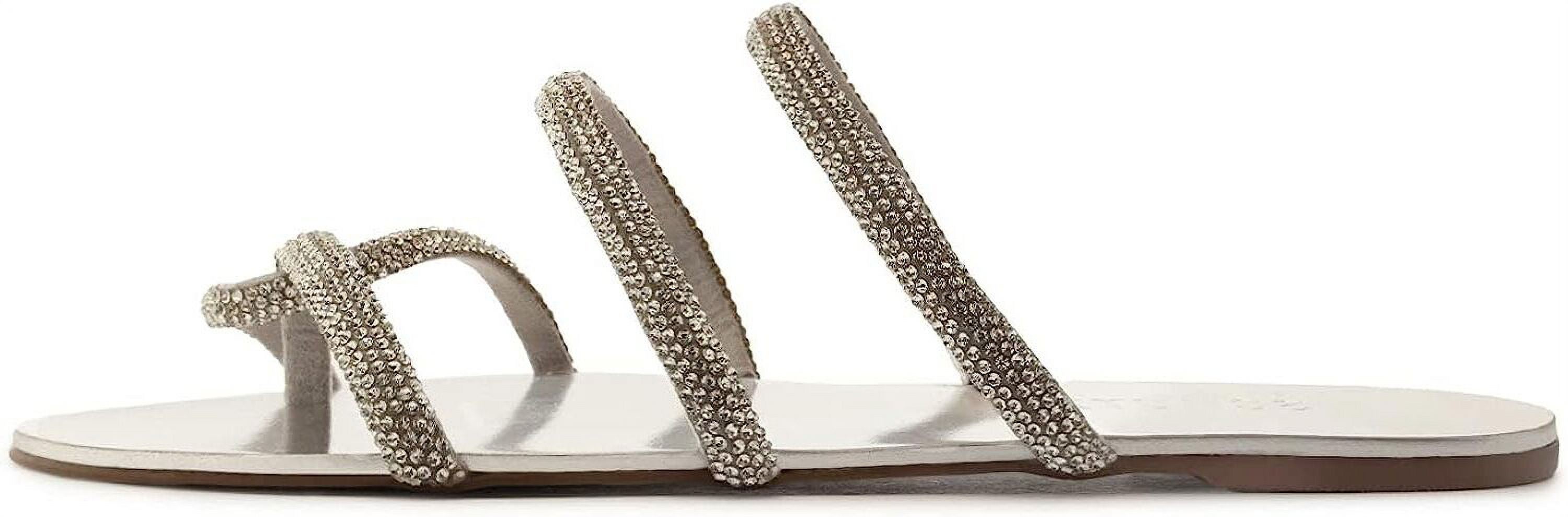 Schutz Phoebe Silver Embellished Multistraps Slip On Open Toe Flat ...
