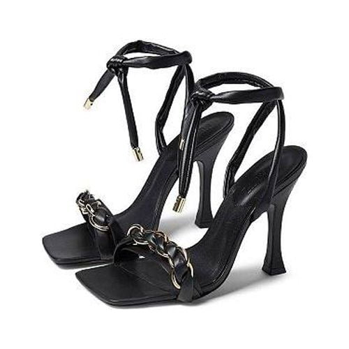 Schutz Rainah Black Nappa Leather Buckle Ankle Braided Chain Straps ...