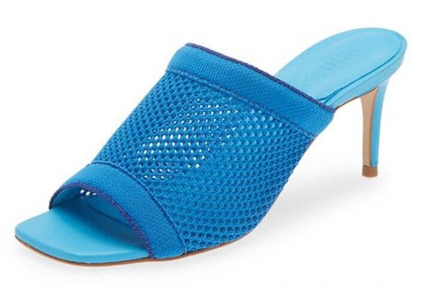 Schutz Sinara True Blue Wide Strap Slip On Open Toe Stiletto Mid Heel ...