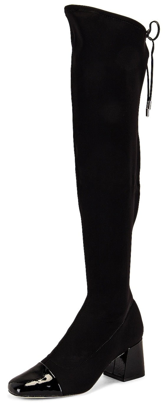Schutz Tamiris Black Pull On Stretch Fitted Cap Toe Block Heel Tall ...