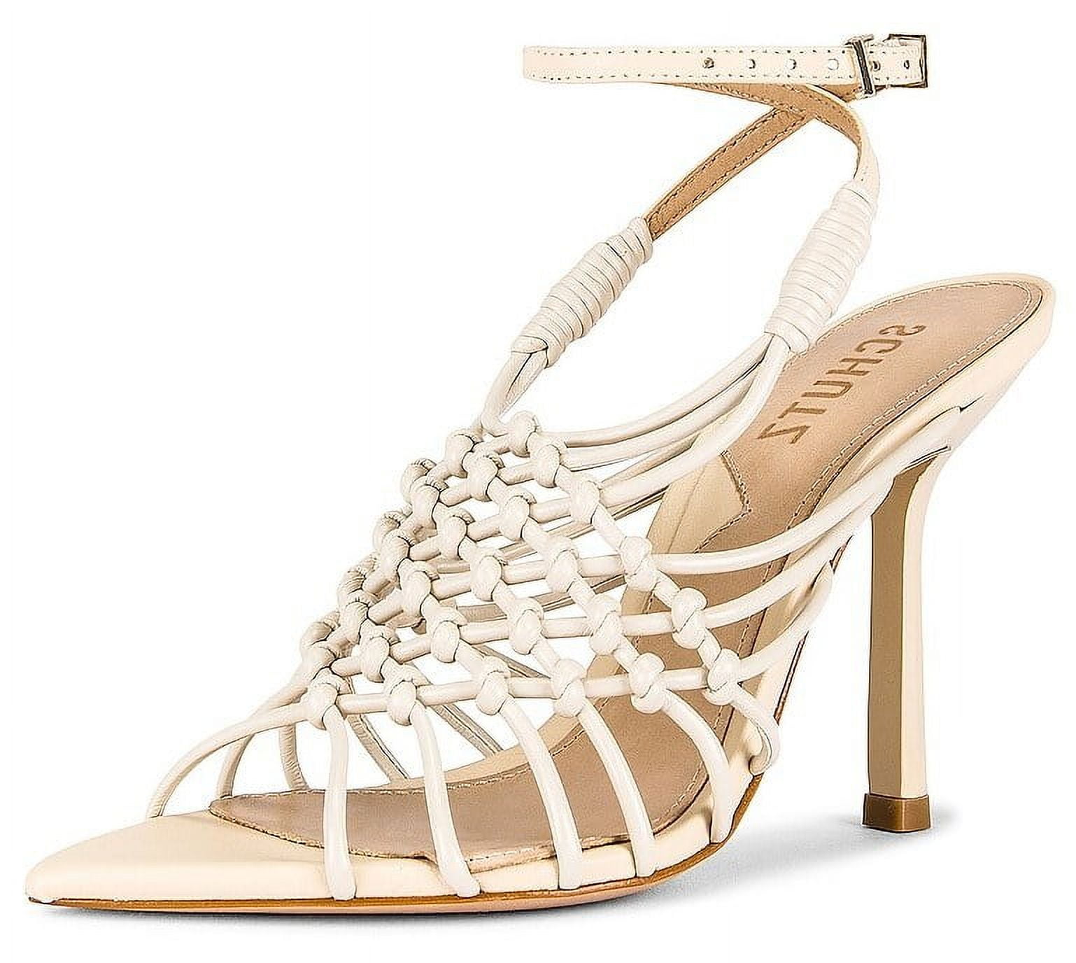 Schutz Tinah Egg Shell Woven Vamp Ankle Strap Open Toe Stiletto Heel ...