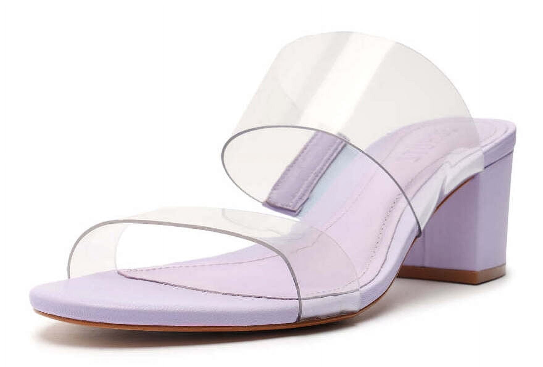 Schutz Victorie Smoky Grape Clear Strap Slip On Open Toe Mid Block Heel ...
