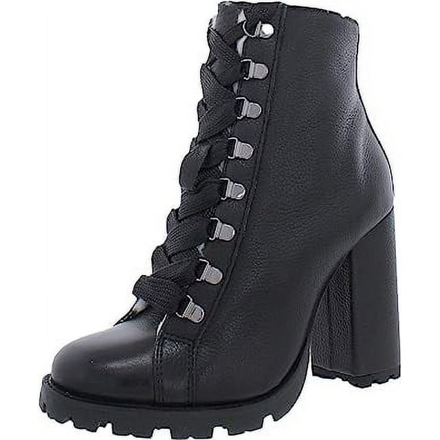 Schutz Zhara Winter Black Lace Up Pointed Toe Block High Heel Combat ...