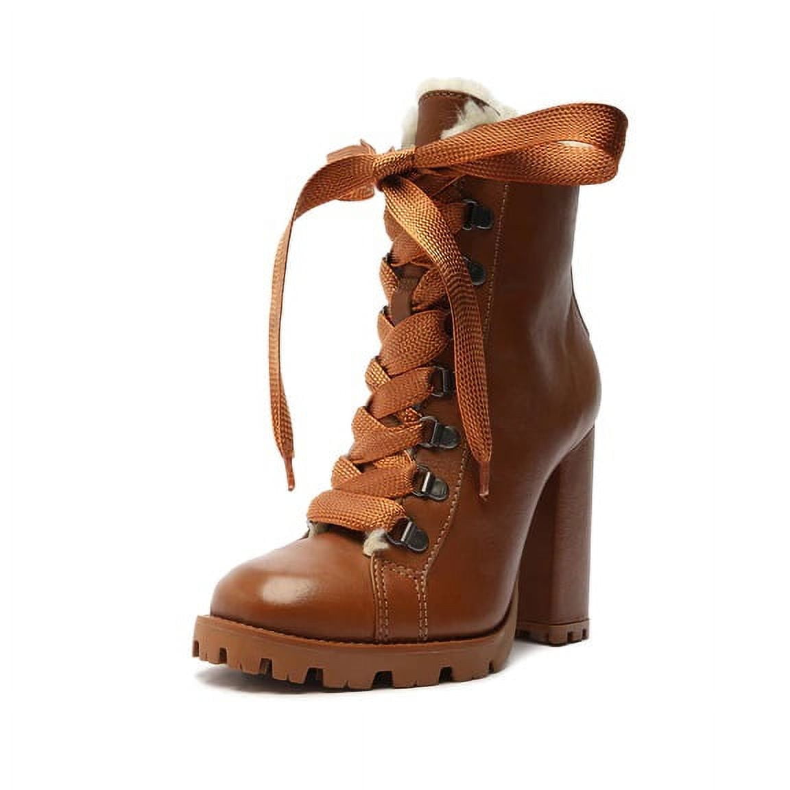 Schutz Zhara Winter Brown Lace Up Pointed Toe Block High Heel Combat ...