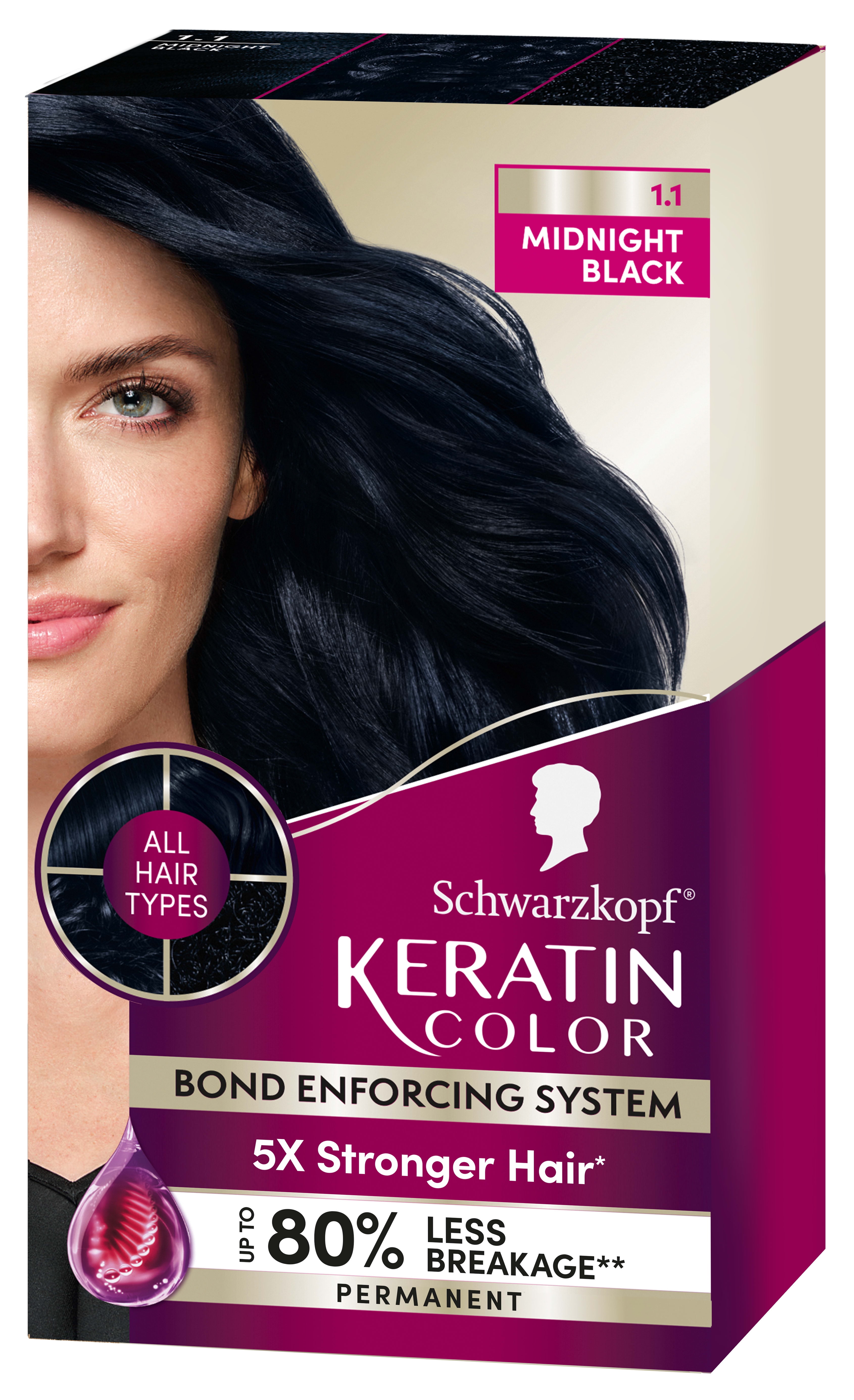 Schwarzkopf Keratin Color Permanent Hair Dye, 1.1 Midnight Black, Salon ...