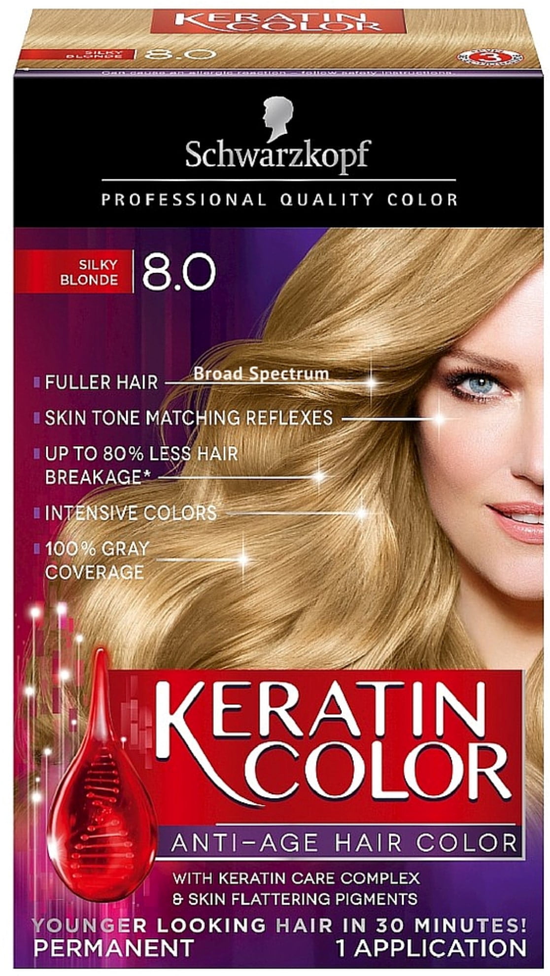 Schwarzkopf Keratin Color Anti-Age Hair Color, Silky Blonde [8.0] 1 ea ...