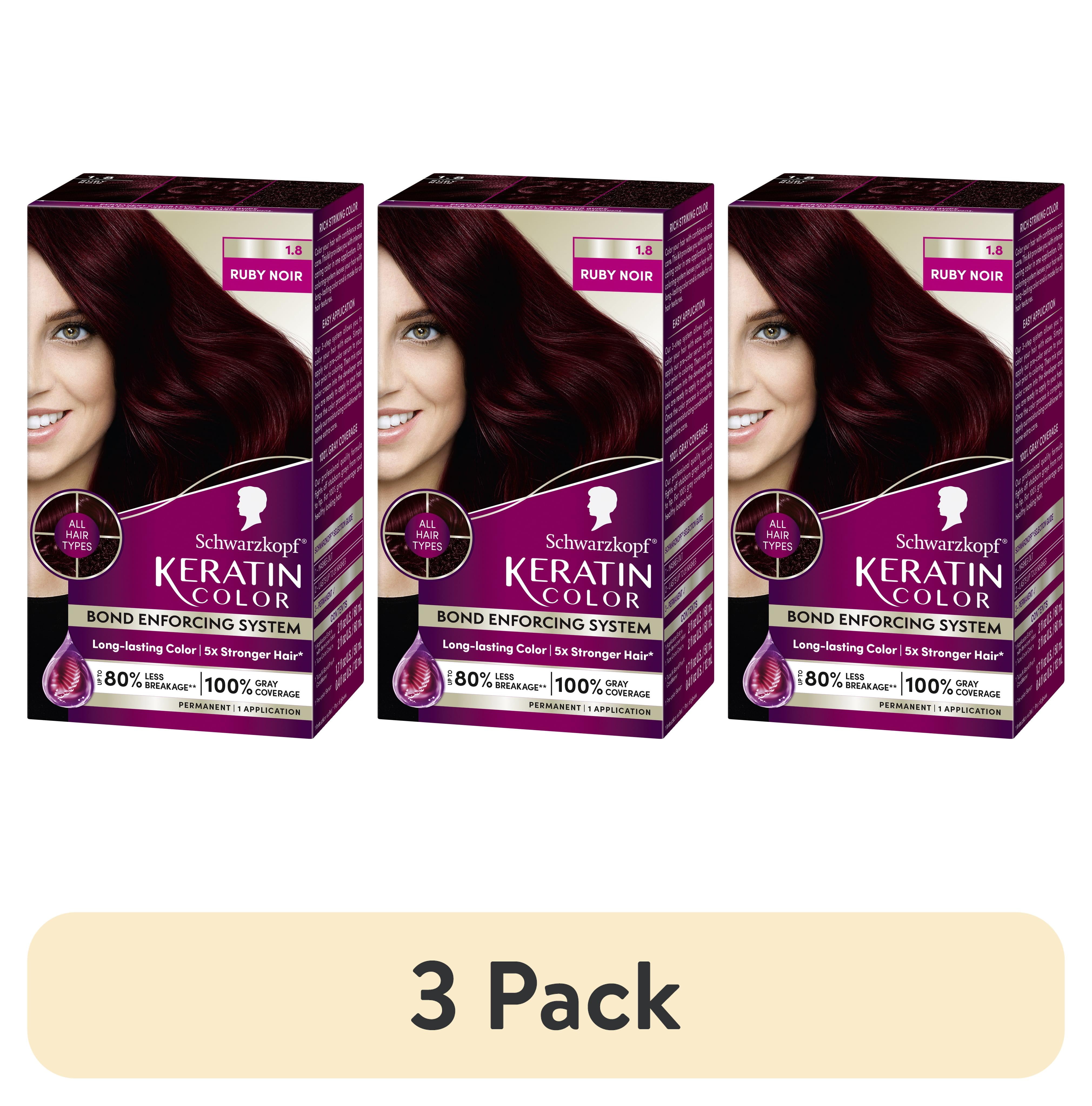 (3 pack) Schwarzkopf Keratin Color Permanent Hair Color, 1.8 Ruby Noir ...