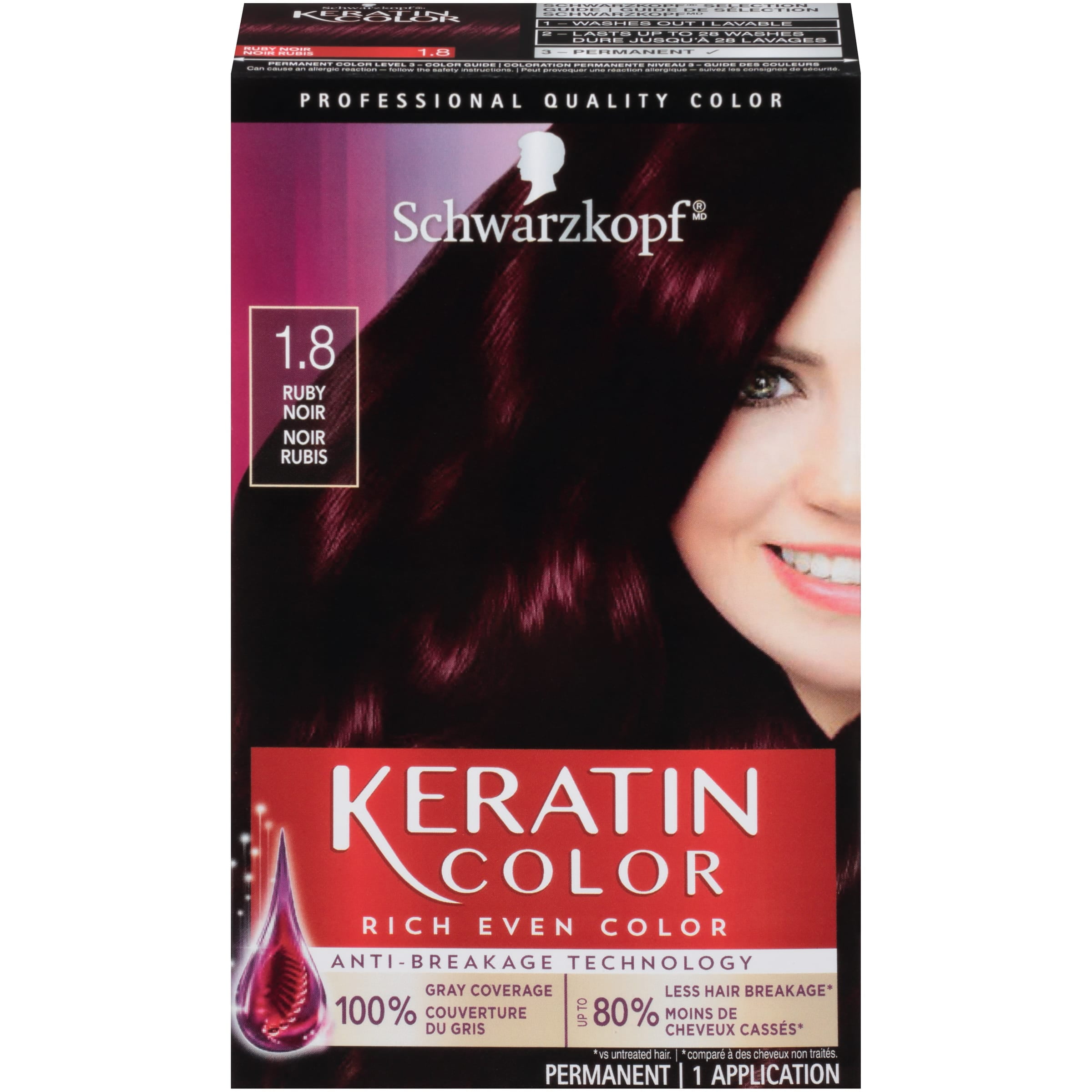 Schwarzkopf Keratin Color Permanent Hair Color, 1.8 Ruby Noir, 1 ...