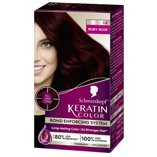 Schwarzkopf Keratin Color Permanent Hair Color, 1.8 Ruby Noir, 1 ...