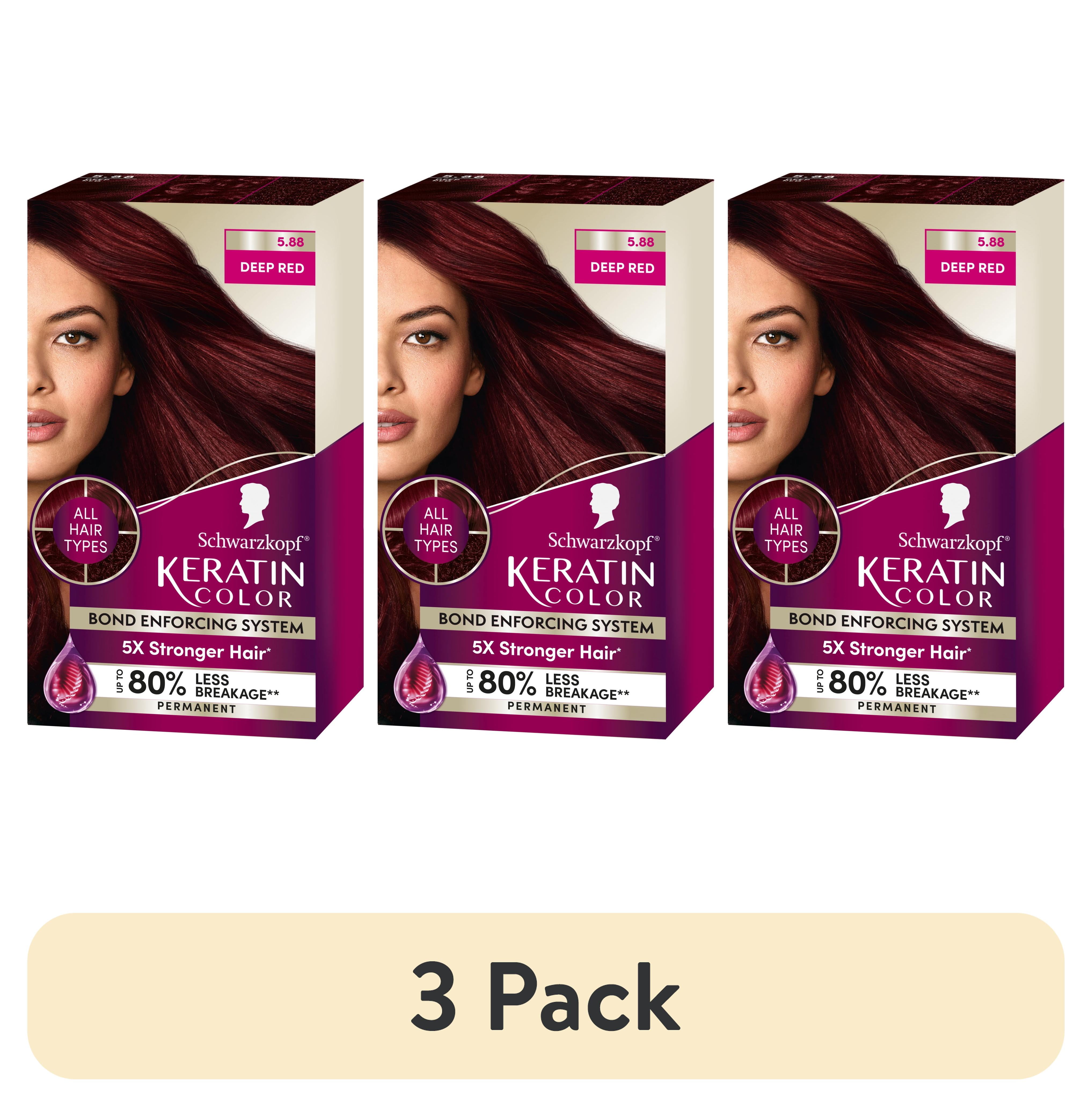(3 pack) Schwarzkopf Keratin Color Permanent Hair Color, 5.88 Deep Red ...