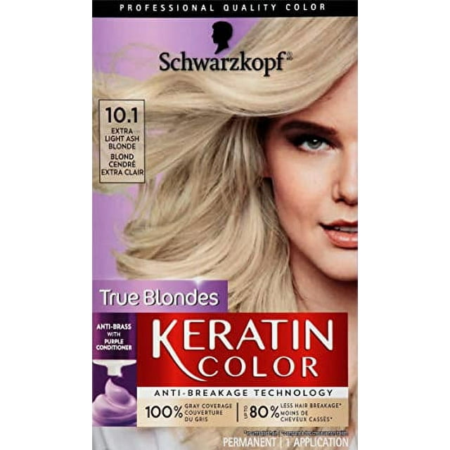 Schwarzkopf Keratin Color Permanent Hair Color Cream, 10.1 Extra Light Ash Blonde, 1 Kit ...